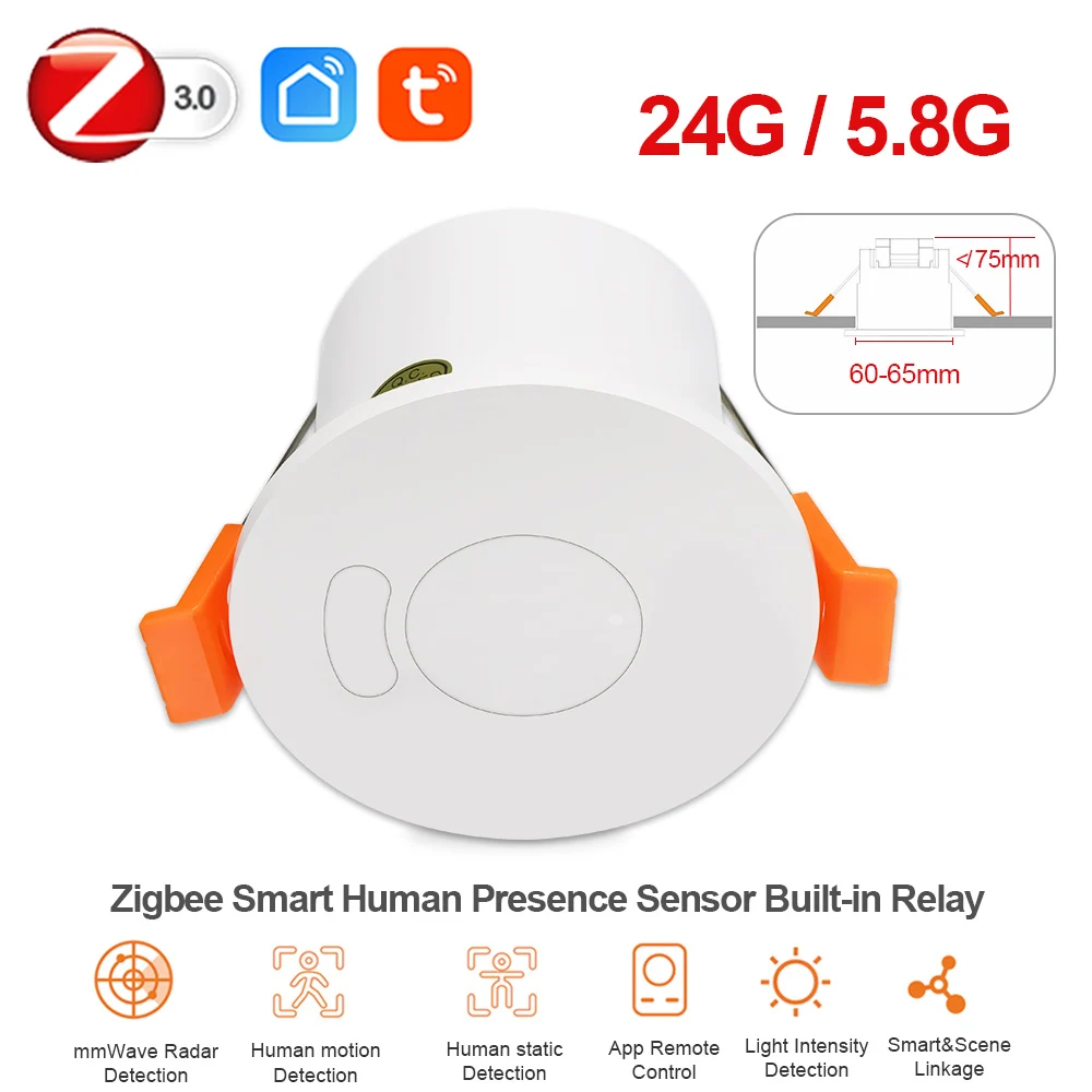 Zigbee MmWave Human Presence Detector 220V/110V Radar Motion Sensor 5.8G/24G &Relay Lux Light ...