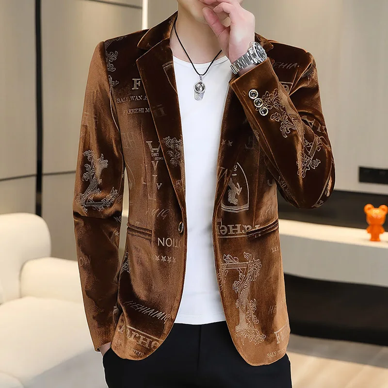 Fato-pequeno-de-veludo-dourado-personalizado-masculino-casaco-justo ...