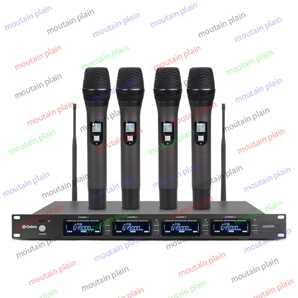 U4200-Wireless-Microphone4-Channel-Handheld-Mic-All-Metal-Frequency ...