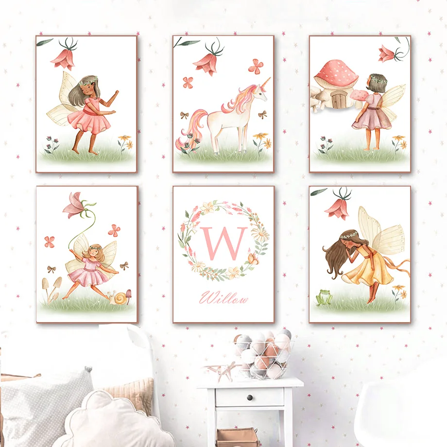 Fada princesa unicórnio cogumelo nome personalizado da arte da parede ...