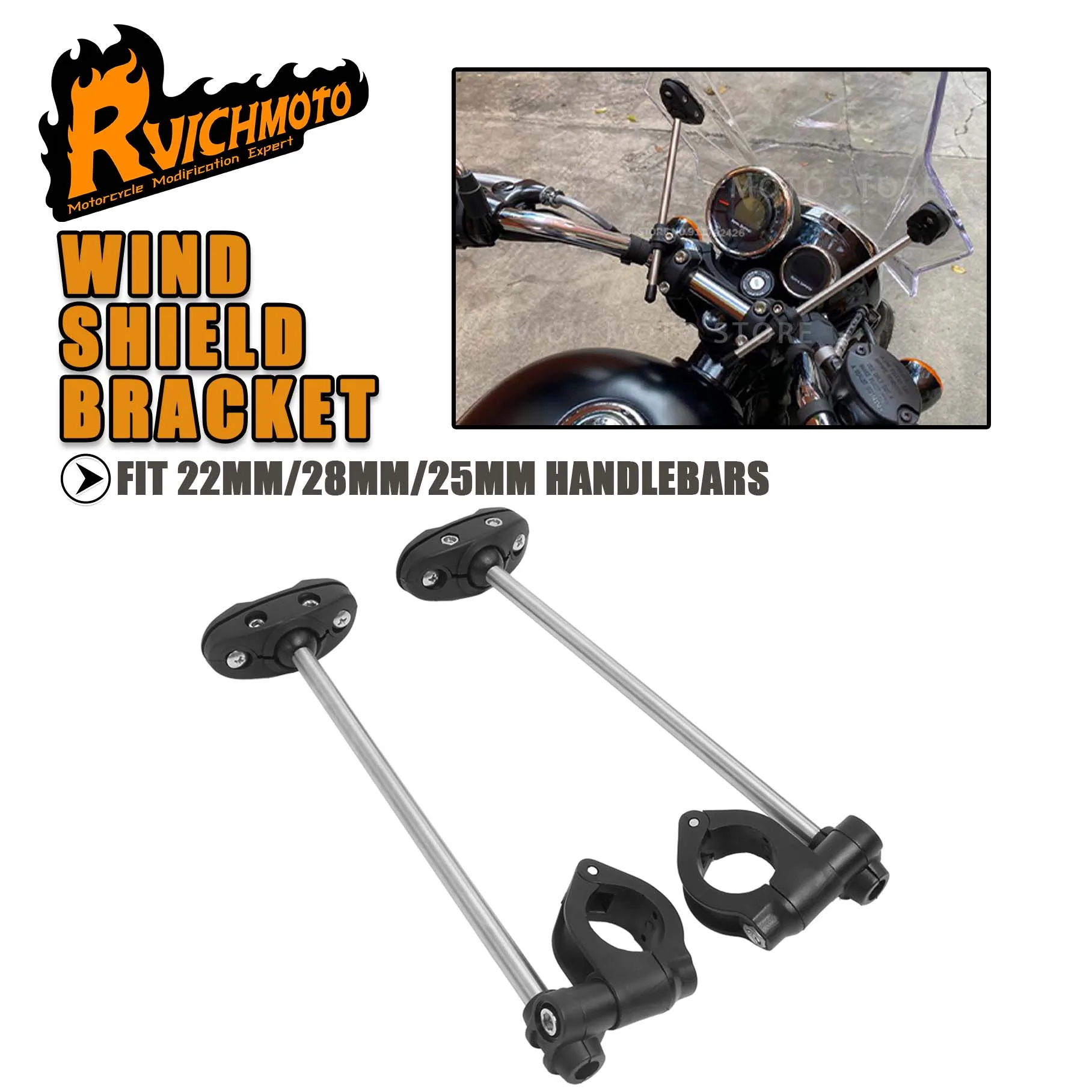 For Motorbike 22MM 25MM 28MM Handlebar Motorcycle Adjustable Windshield ...