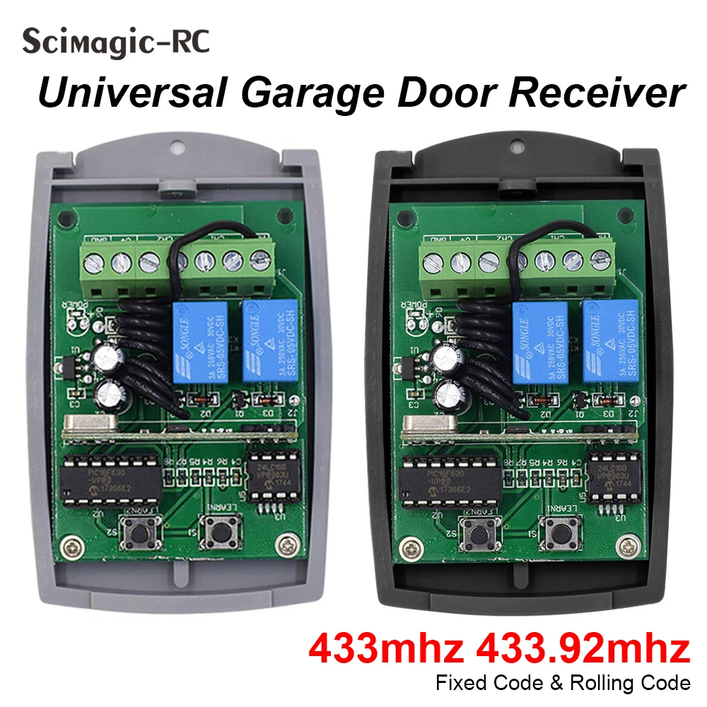 Universal Garage Remote Control 433MHz Receiver 12V-24V 2CH For 433.92MHz Garage Door Opener ...