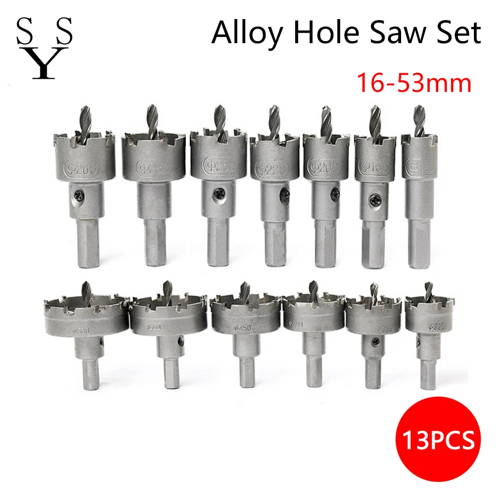 13Pcs16-53mm-Alloy-Hole-Saw-Set-Carbide-Tip-TCT-Metal-Cutter-Core-Drill ...