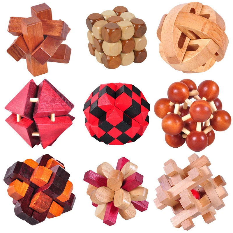 Rompecabezas 3D Montessori de madera, juguetes Kong Ming Lu Ban Lock ...