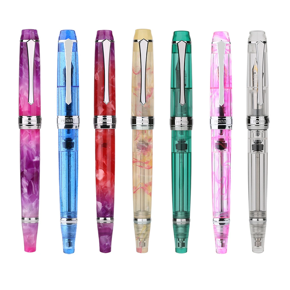 PENBBS 456 Vacuum Filling Fountain Pen EF/F/M Nib, New Color Transparent / Patterns Writing ...