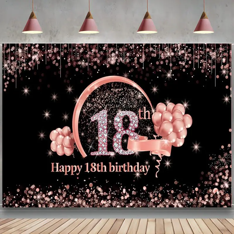 18th Birthday Banner Backdrop Decorations Girls 18 Year Old Birthday ...