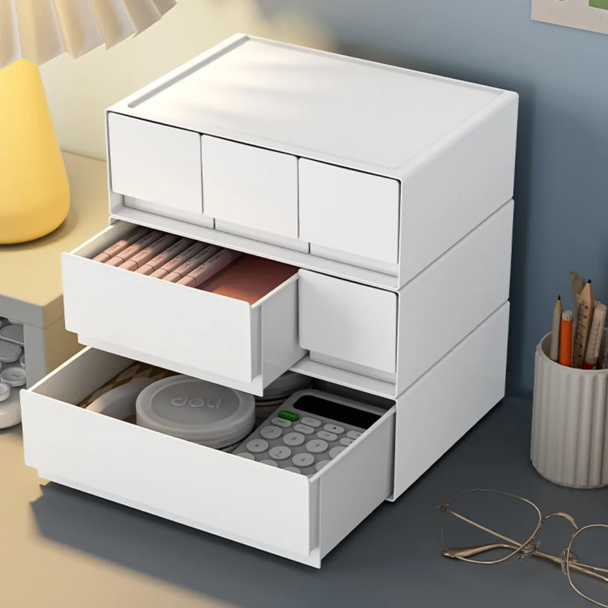 Desktop-Storage-Box-Stackable-White-Storage-Drawer-Desktop-Storages ...