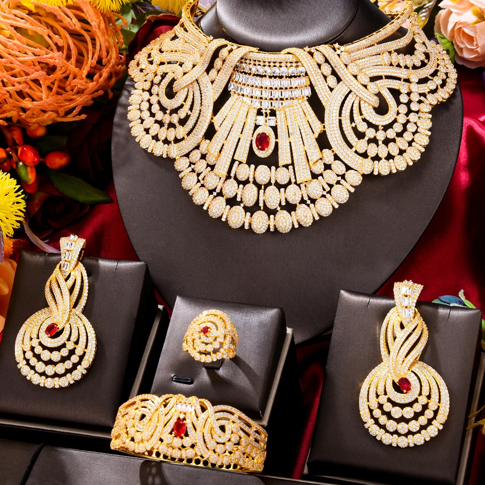 Missvikki 4 PCS Noble Luxury Gorgeous Big Necklace Bangle Earrings Ring ...