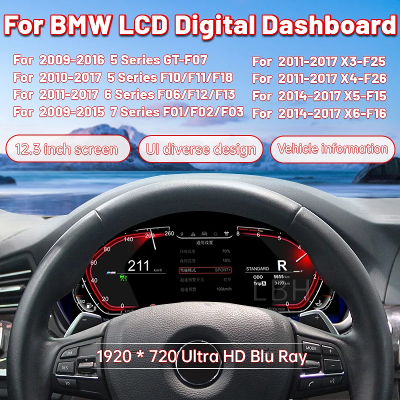 Car 12.3'' LCD Dashboard Panel For BMW 5/6/7 Series X3 X4 X5 X6 ...