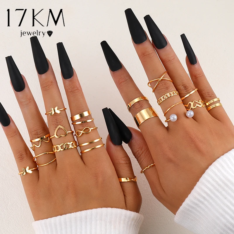 Gold-Color-Pearl-Butterfly-Ring-Set-For-Women-Girls-Retro-Heart ...