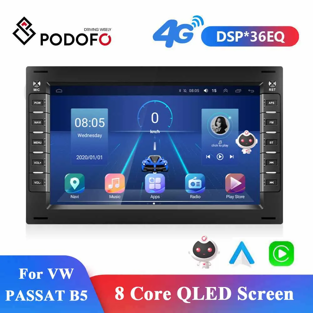 Podofo 2 din android rádio do carro estéreo para vw passat b5 jetta bora golf 4 polo mk5 mk3 t5 ...