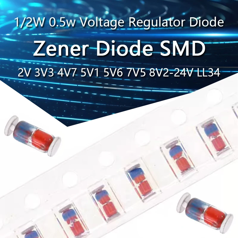 100pcs 1/2W 0.5w Zener Diode SMD ZMM 2V 3V 3V3 4V7 5V1 5V6 7V5 8V2 9V1 ...