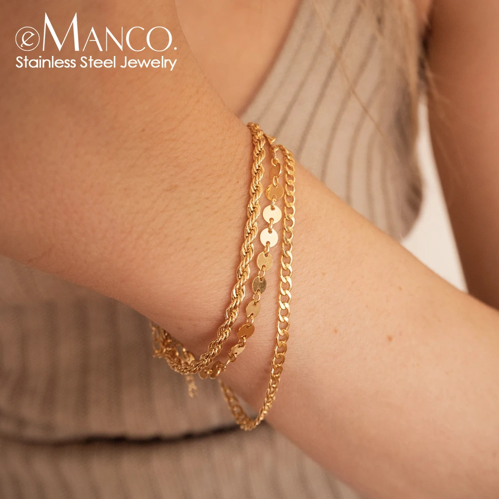 e-Manco-Three-Layered-Coin-Chain-Cuban-Chain-Twist-Chain-Bracelet-316L ...