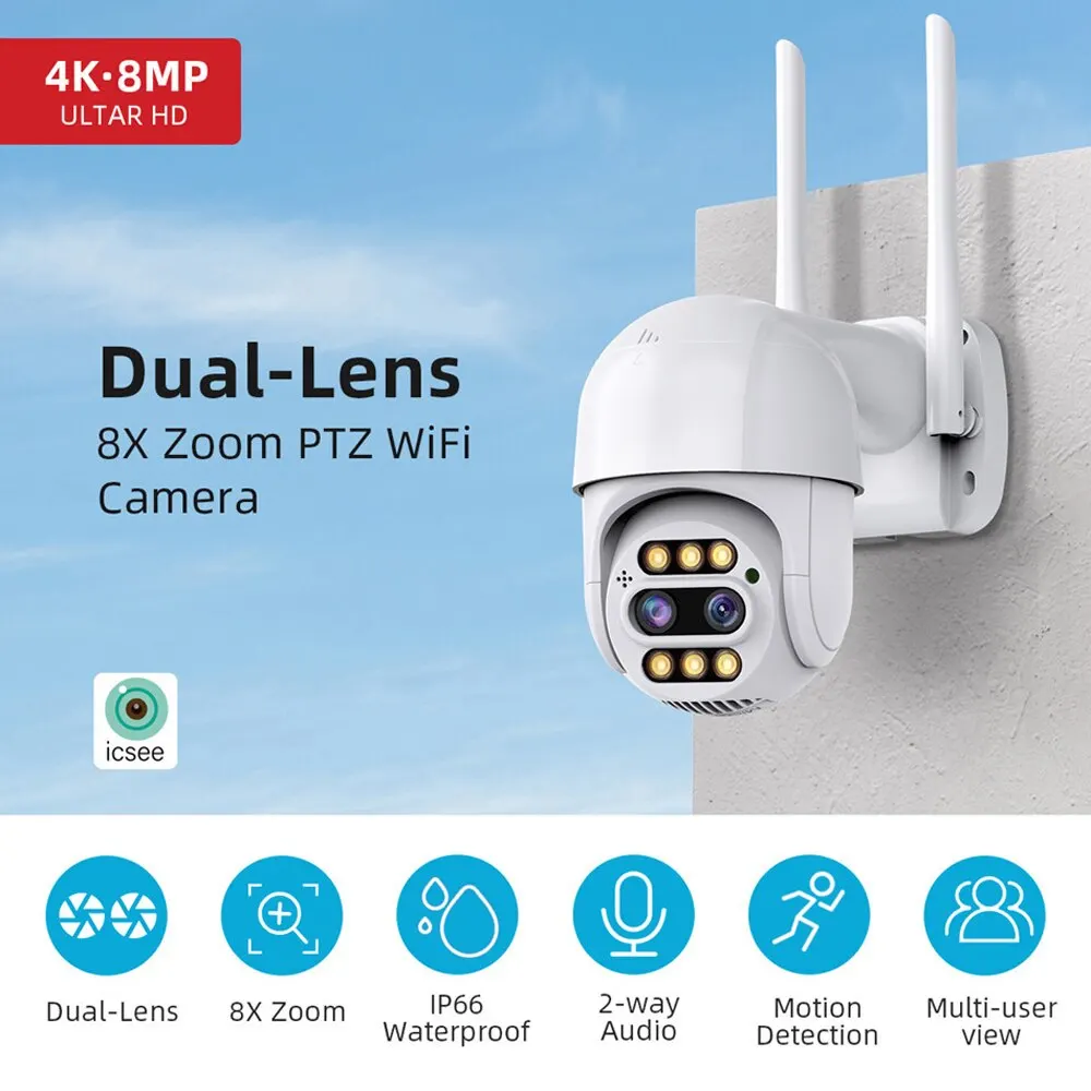 8Mp 4Mp 4K Ptz Ip Camera 8X Zoom Kettős Lencse Ember Észlelése Cctv ...