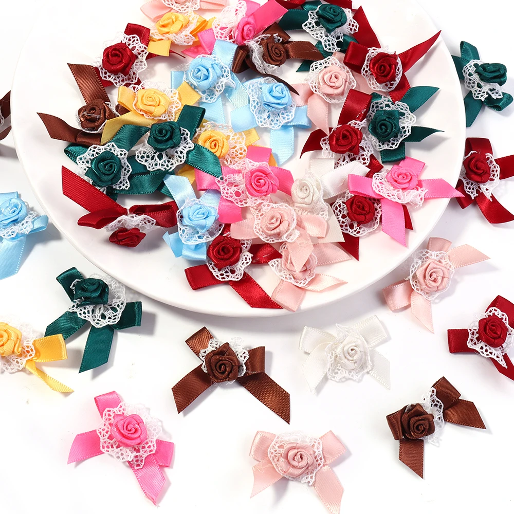10/30/50pcs Fresh Pink Ribbon Bows Small Size Satin Ribbon Bow Rose ...