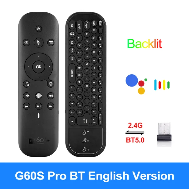 G60S Pro BT Air Mouse with 2.4G BT5.0 Dual Mode Google Voice Assistant Remote Control Wireless ...