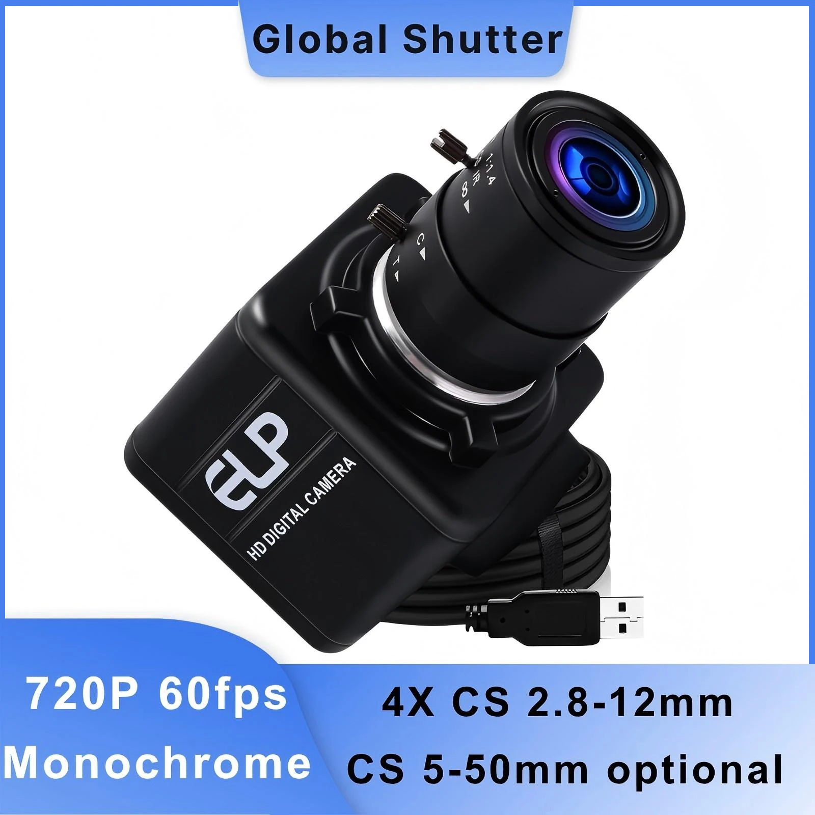 ELP HD 720P Monochrome USB Camera High Speed 720P 60fps Global Shutter ...