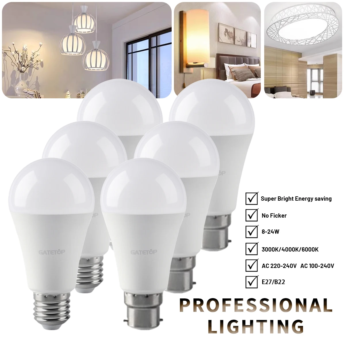 20PCS Led Bulb Lamps A60 A80 E27 B22 AC120V AC220V Light 8W 18W 24W ...