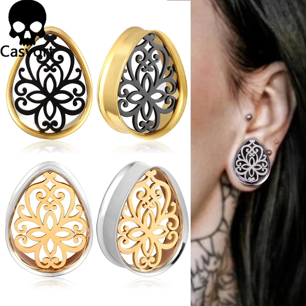 Casvort 2 PCS Stainless Steel Ear Gauges Plugs Popular Teardrop Double ...