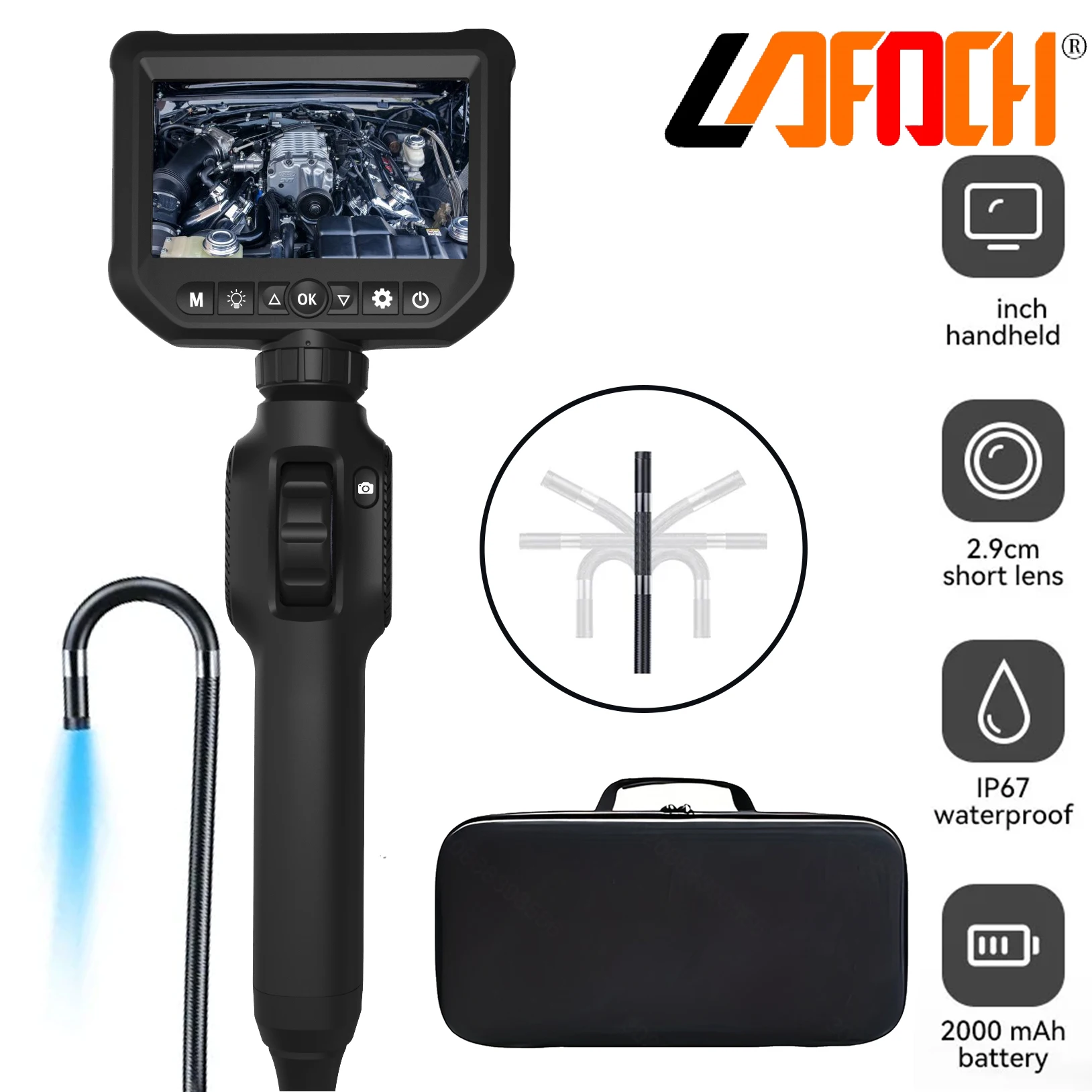 4.3 Screen Industrial Endoscope Camera 360° Steering Lens Pipeline Car ...