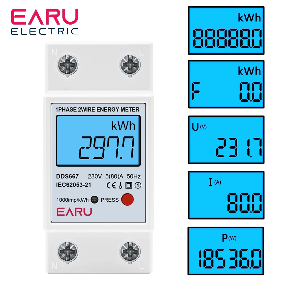 AC-220V-80A-Din-Rail-LCD-Digital-Backlight-Single-Phase-Energy-Meter ...