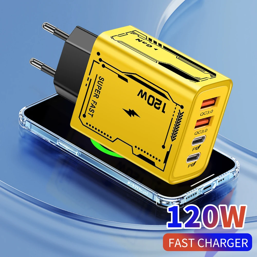 120W GaN Charger USB Type C PD Super Fast Charging EU US Plug Adapter ...