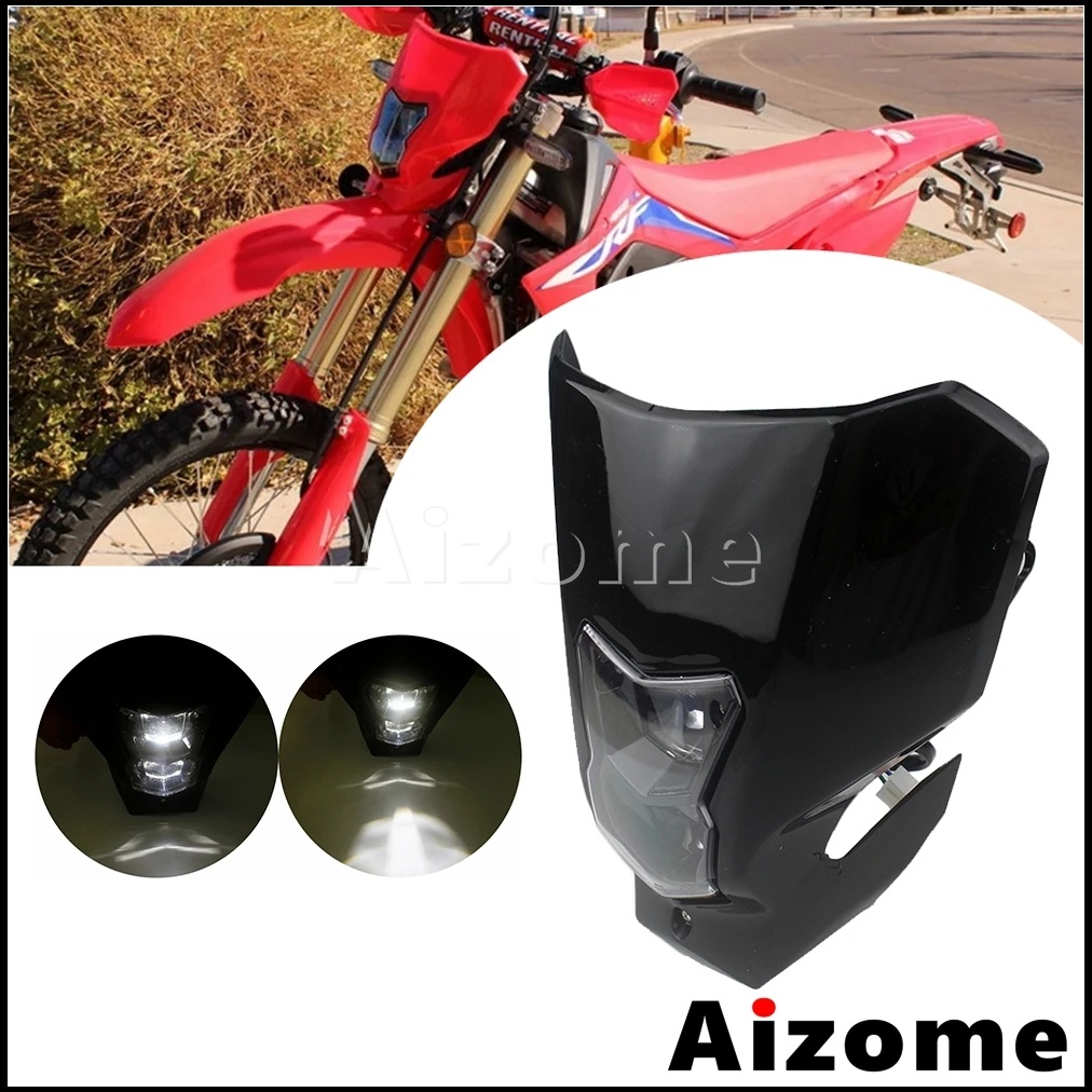 Motorcycle-LED-Headlight-Black-Enduro-Fairing-For-Honda-CRF-450L-450XR ...
