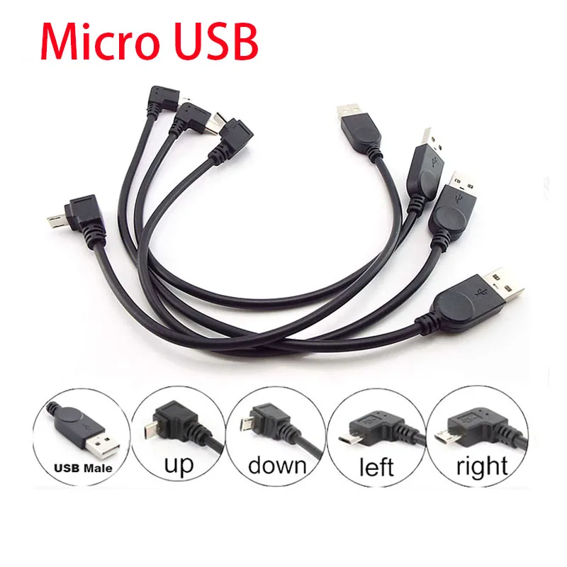 USB Male to Micro Male Data transfer Charge Connector UP Down Left ...