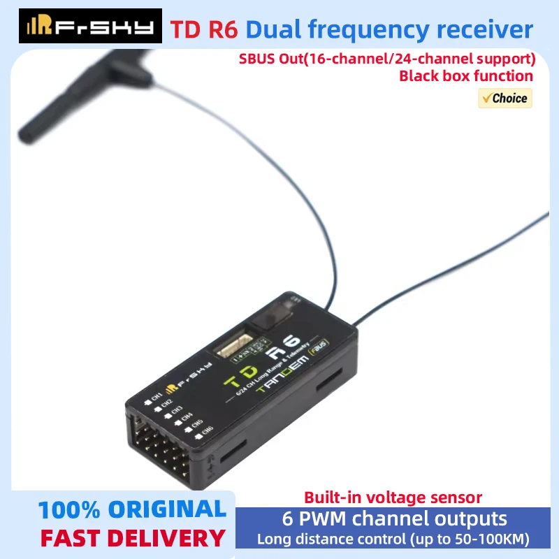 FrSky TD R6 Receiver 2.4G 900M Tandem Dual-Band Receiver with 6 Channel ...
