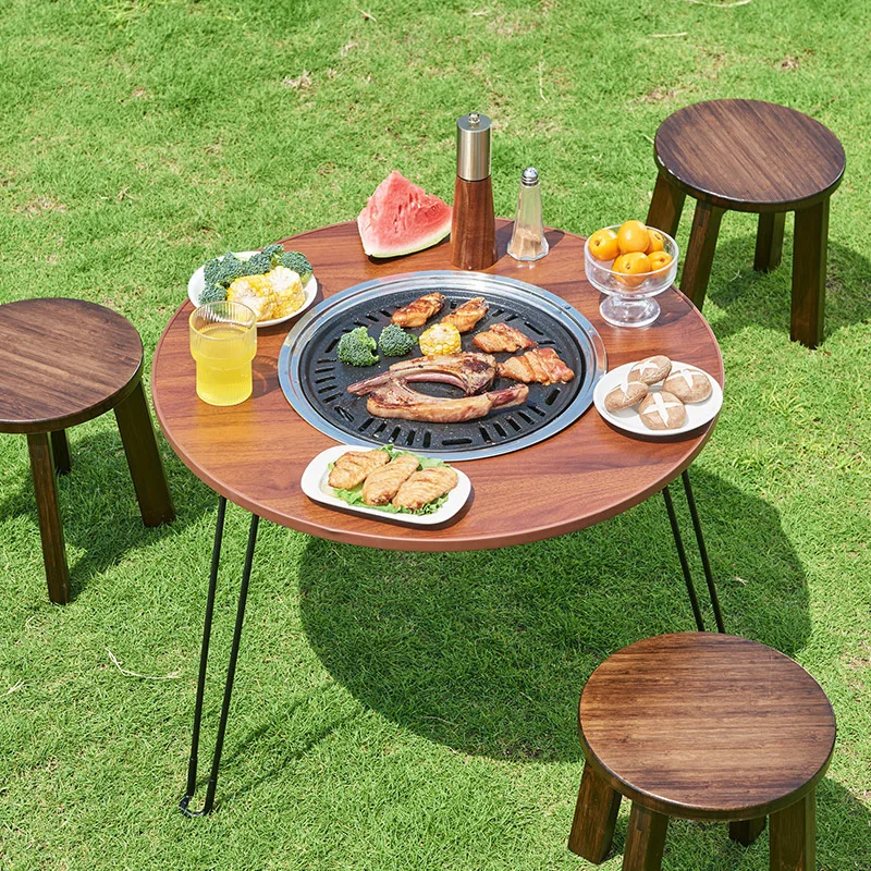 Portable-Outdoor-Barbecue-Folding-Round-Table-Camping-Charcoal-Barbecue ...