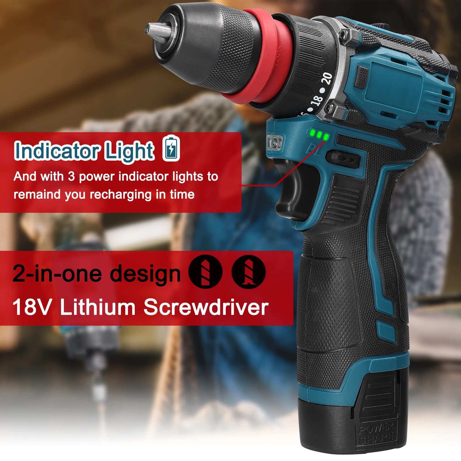 18V-2in1-Lithium-Drill-Electric-Screwdriver-Multi-function-Power-Tool ...