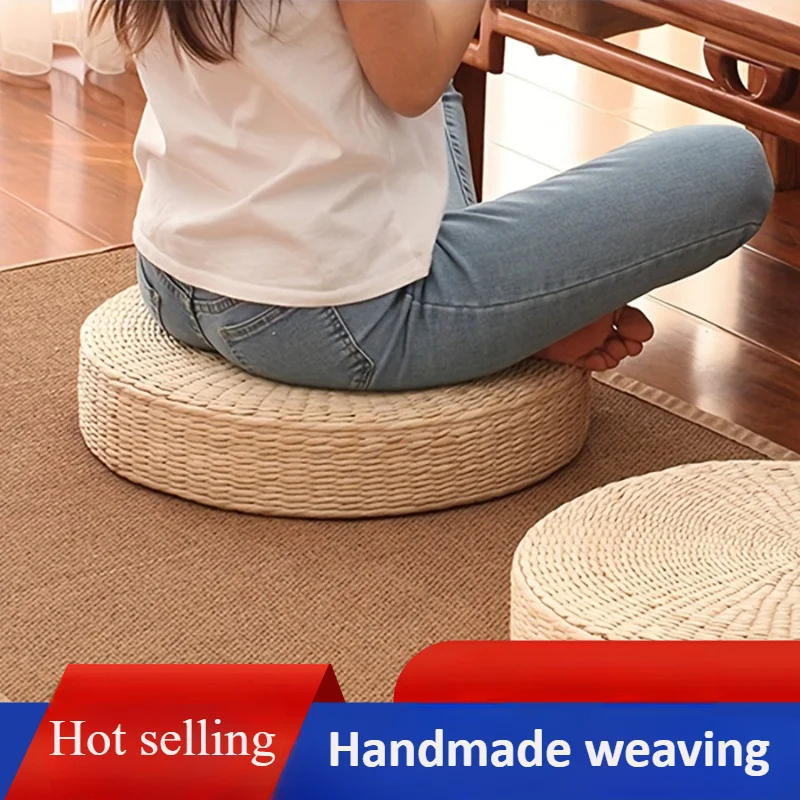 Handmade-Straw-Woven-Futon-Cushion-Bay-Window-Cushion-Circular-Japanese ...