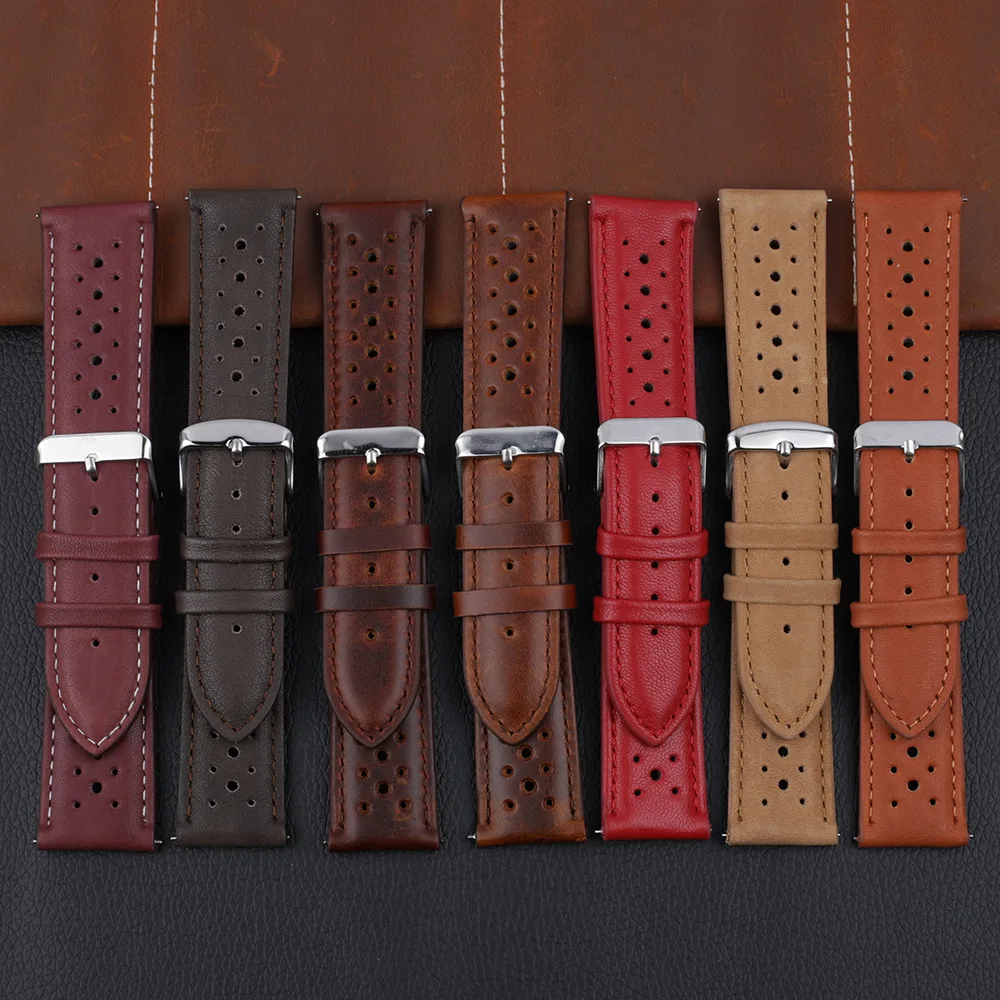 Breathable Porous Leather Watch Strap 18mm 20mm 22mm 24mm Racing Watch ...