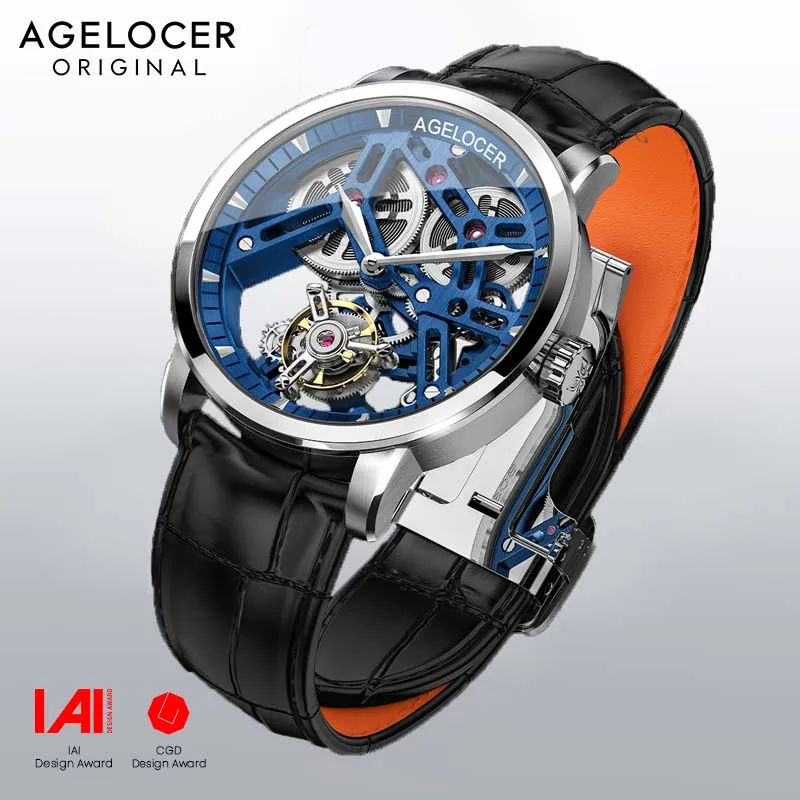 AGELOCER Tourbillon Watch Men Business Formal Luxury Skeleton Manual ...
