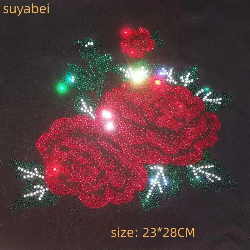 Big Red Rose Iron on Rhinestone Crystal Transfer Motif Hot Fix Applique ...