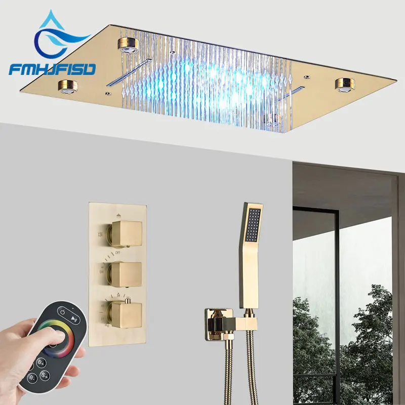 Thermostatic-Shower-System-Brushed-Gold-Shower-Set-Smart-Remote-Control ...