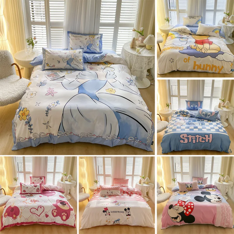 Disney-Washed-Silk-Bedding-Set-Mickey-Lotso-Duvet-Cover-Bed-Sheet ...
