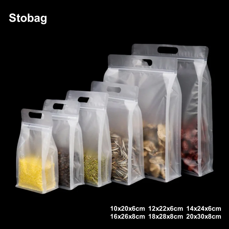 StoBag-50pcs-Transparent-Frosted-Food-Packaging-Ziplock-Bags-with-Handle-Stand-Up-Sealed-for ...