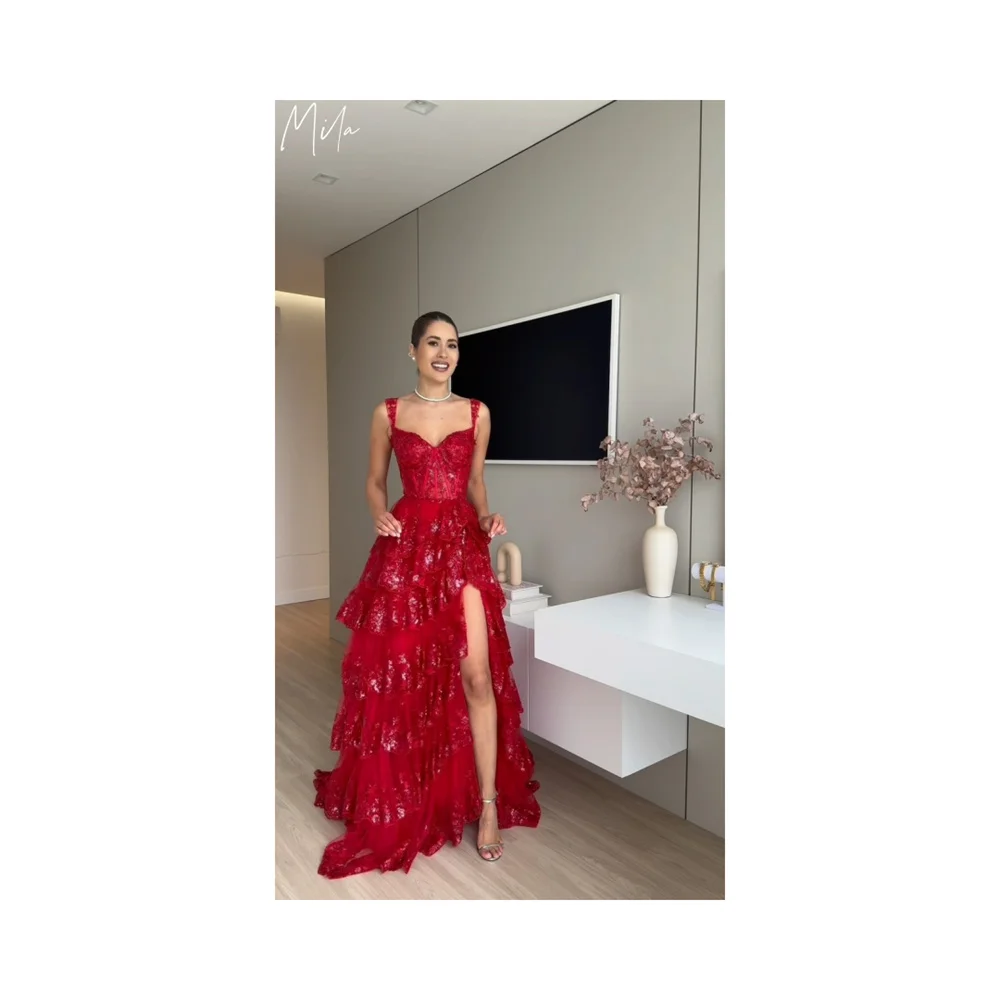 Mila Red Spaghetti Strap Simple Prom Dress Sleeveless Customized ...