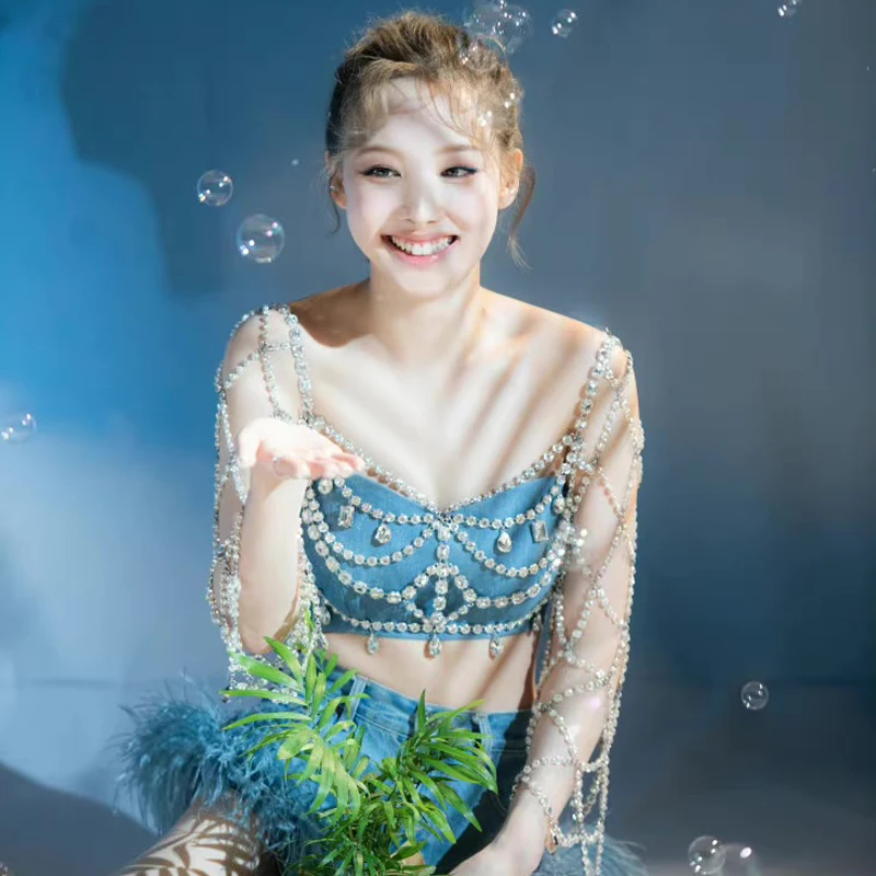 Ropa de baile de Jazz para mujer, Tops de cadena de diamantes de ...