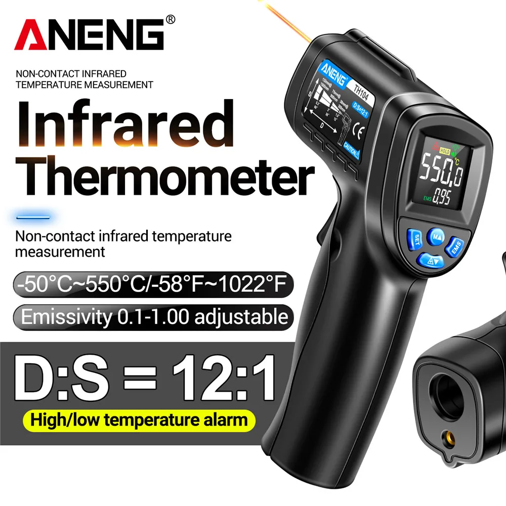 ANENG TH104 Infrared Handheld Temperature Gun 50~550℃ IR laser Sensor ...