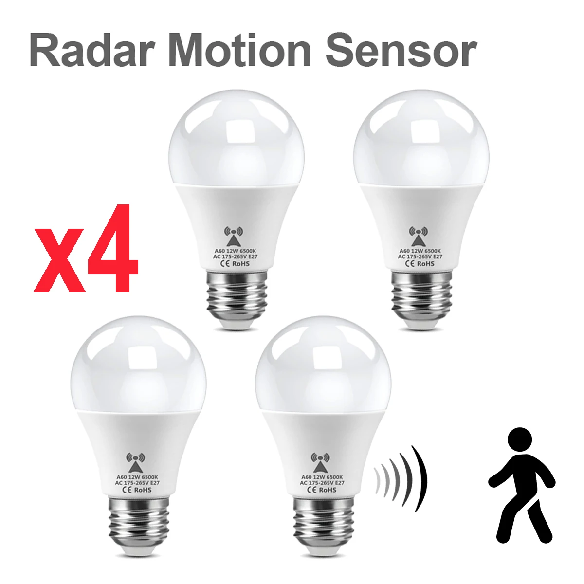4PCS-Pack-220V-110V-Radar-Sensor-Light-Lamp-Motion-Sensor-LED-Bulb-E27 ...