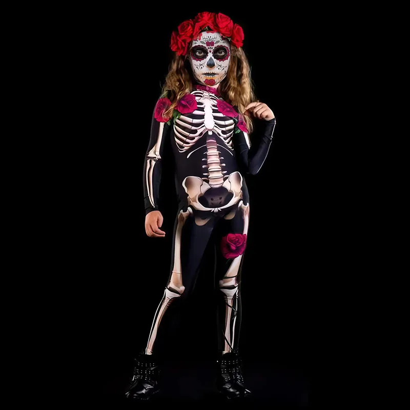 Halloween Girls Ghost Skeleton Bride Theme Party Women's Dress Skull ...