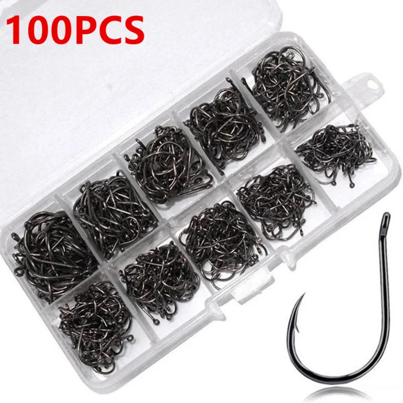 100Pcs/box #3~#12 High Carbon Steel Hooks, Sport Circle Silver Fishing ...