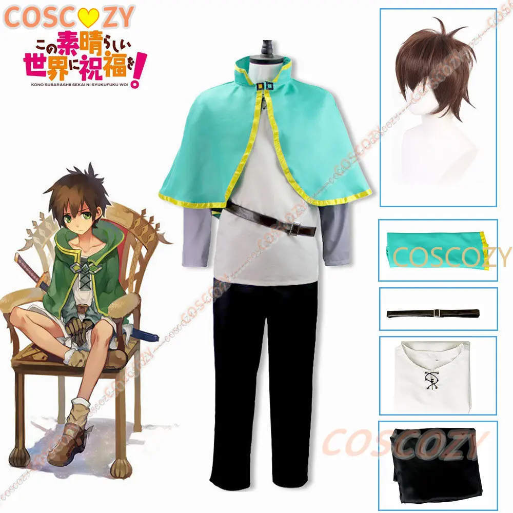 Kono-Subarashii-Sekai-Ni-Shukufuku-O-Satou-Kazuma-KonoSuba-Kazuma-Cosplay-Costume-Green-Set-Wig ...