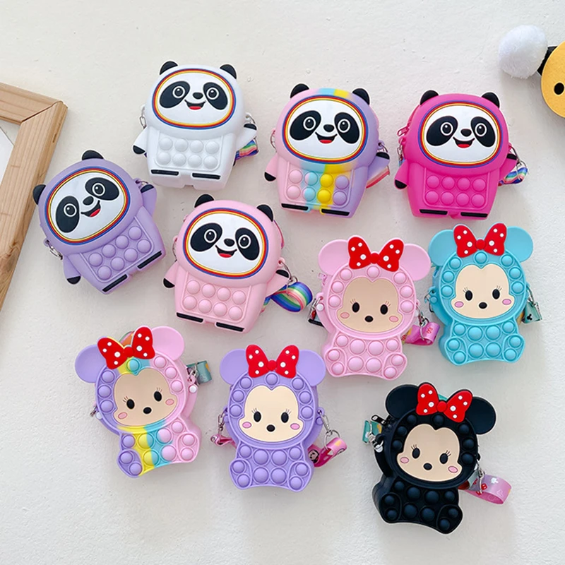Kawaii Fidget Toys Cartoon Cute Panda Minnie Shoulder Bags Push Bubble ...
