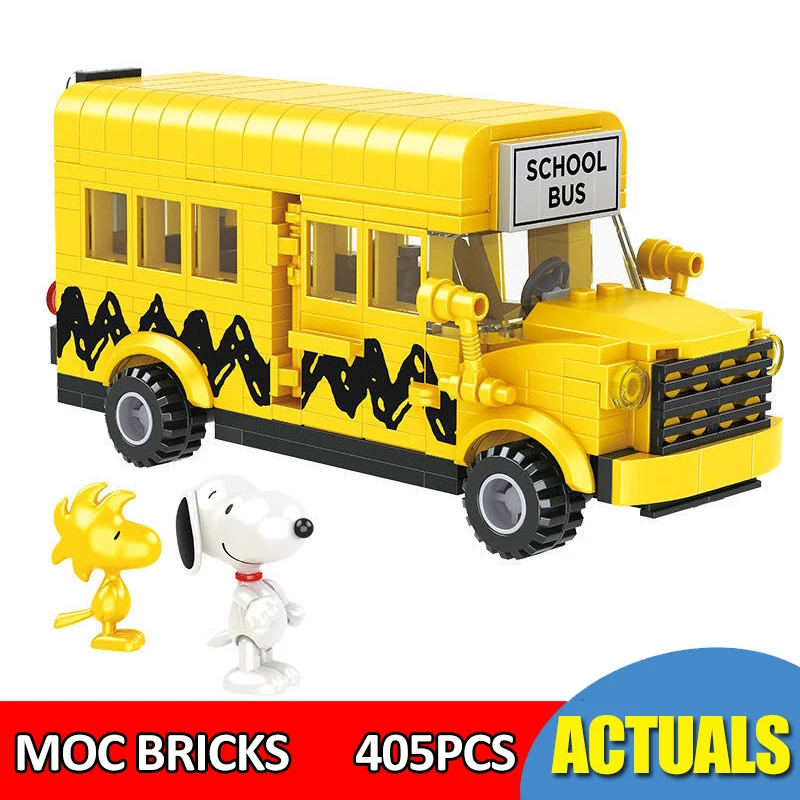 HSANHE-Snoopy-Building-Blocks-School-Bus-Assembly-Model-Cartoon-Dog ...