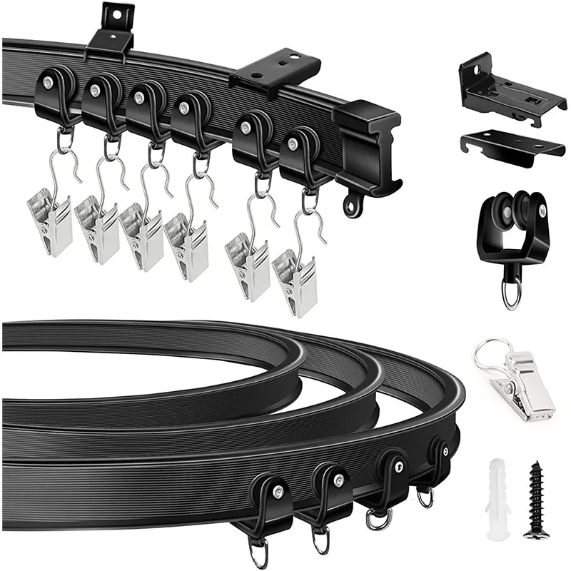 Rail-de-rideau-flexible-et-pliable-montage-mural-au-plafond-noir-et ...