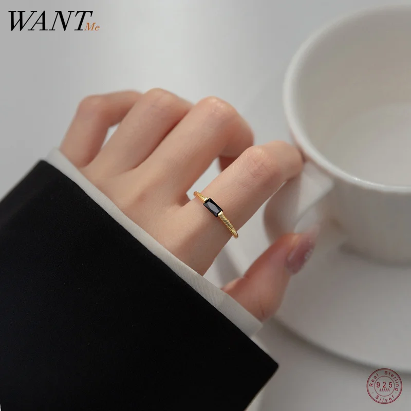 WANTME 925 Sterling Silver Luxury Black Zircon Twist Open Finger Ring ...