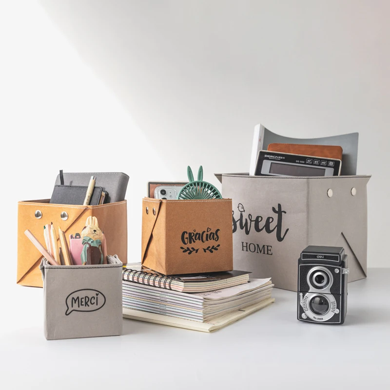 Washable, Kraft Paper Storage Bag, Office Desktop Storage Box, Foldable ...